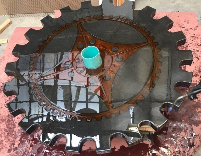 A Giant-sized Concrete Gear Table in New York Lobby - Concrete Decor