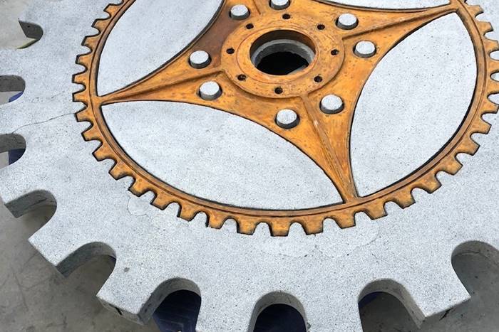 A Giant-sized Concrete Gear Table in New York Lobby - Concrete Decor